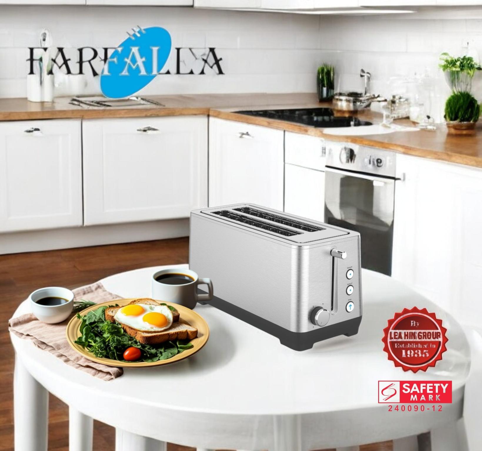 Farfalla FBT-6031 | 4-Slice Bread Toaster | Wide Slot Stainless Steel Cool-Touch | Reheat ...