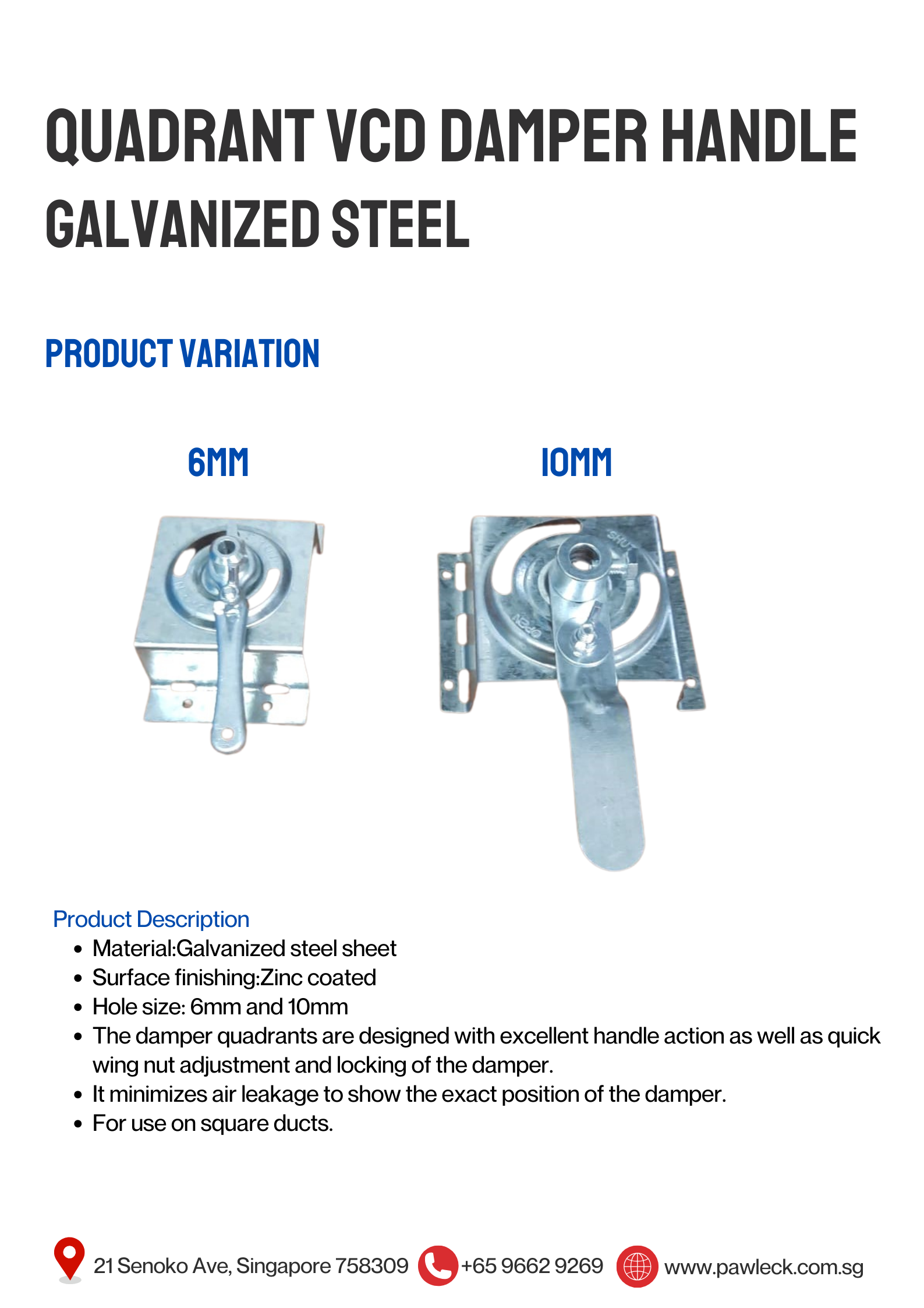 Quadrant Damper Handle VCD Damper handle GI damper handle (6mm and 10mm ...