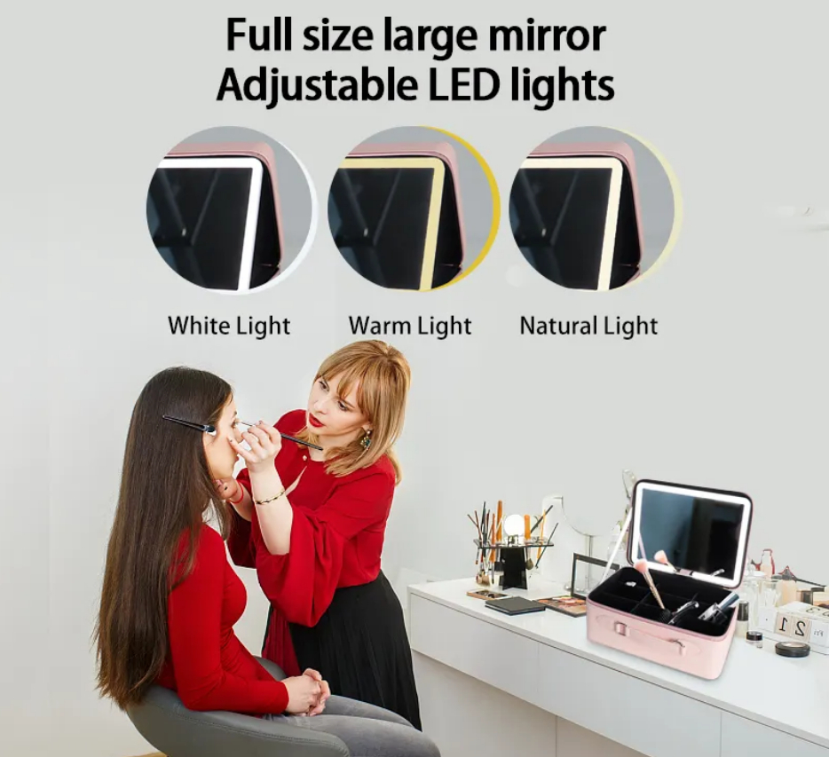 LED Light Mirror Makeup Travel bag Cosmetic Bag Women Handbags Smart ...
