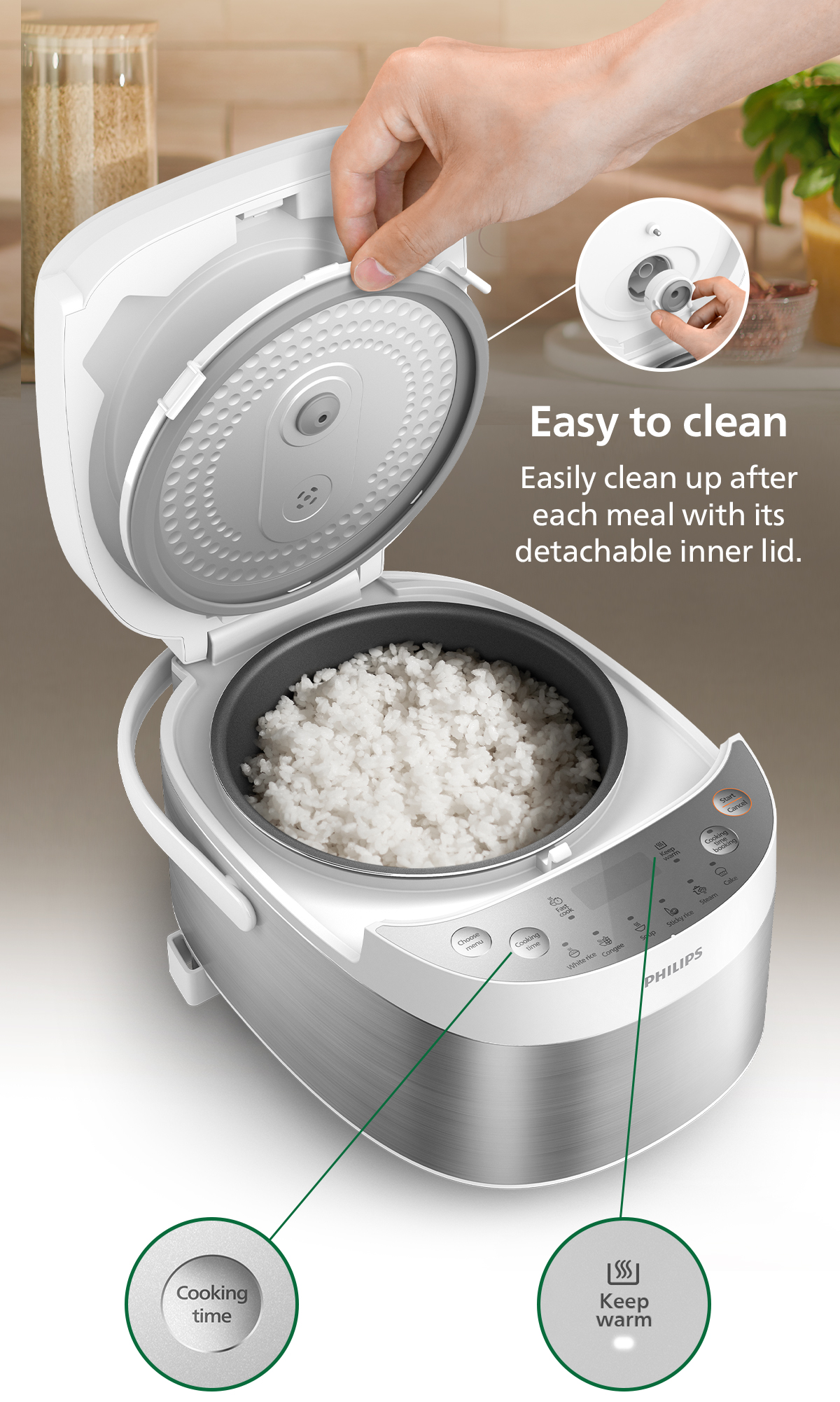 Philips HD3170/62 | Compact Digital Rice Cooker | 0.85L | 8 Cooking ...