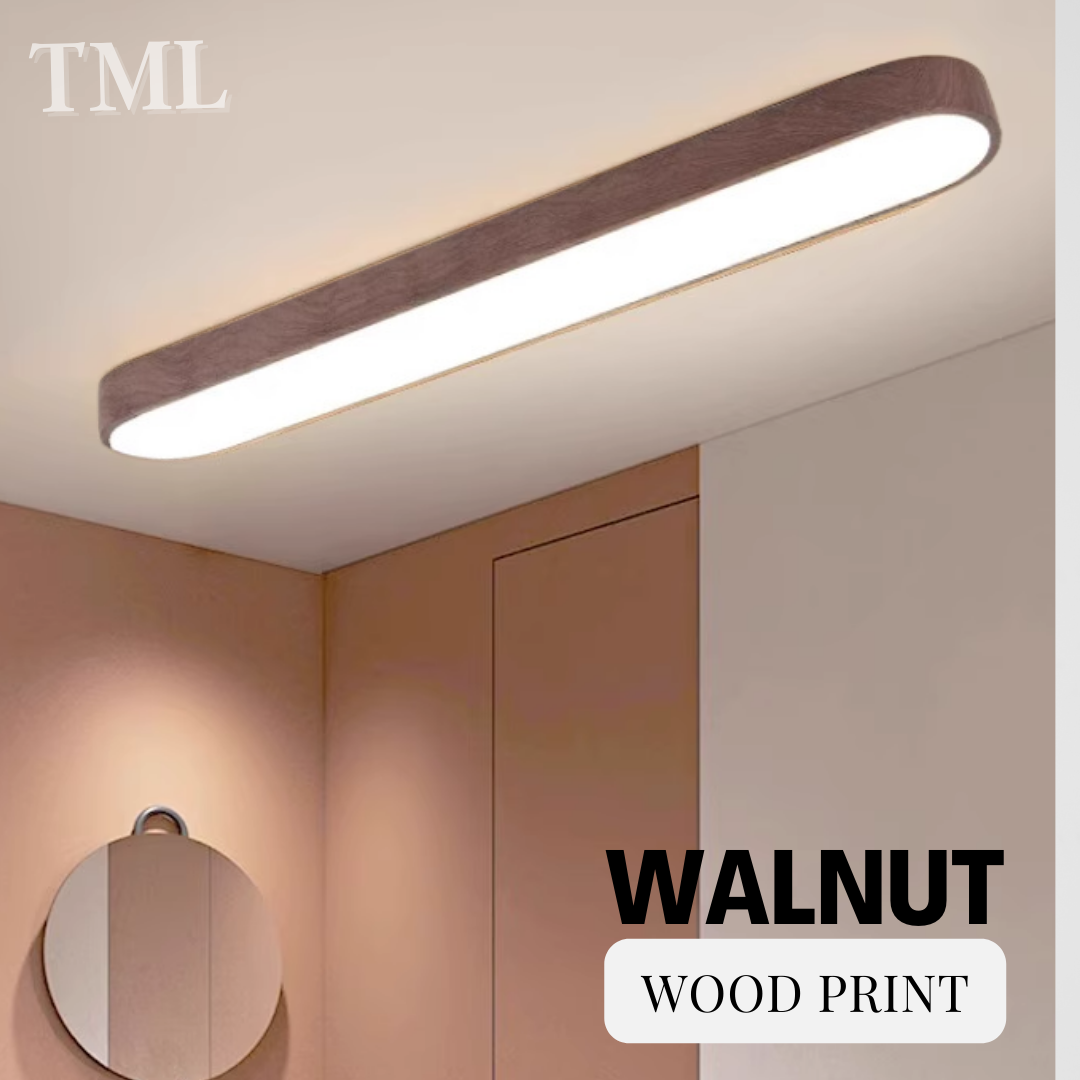 Natural Walnut Light Dark Wood Design Rectangular Linear long LED ...