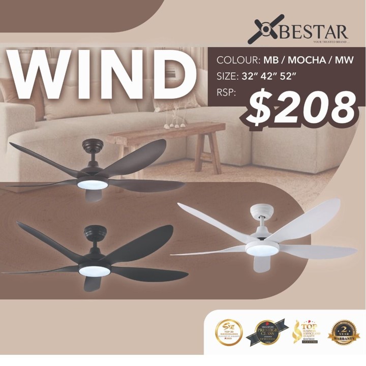 Bestar Wind DC Motor Ceiling Fan with 3 Tone LED Light & Remote Control ...