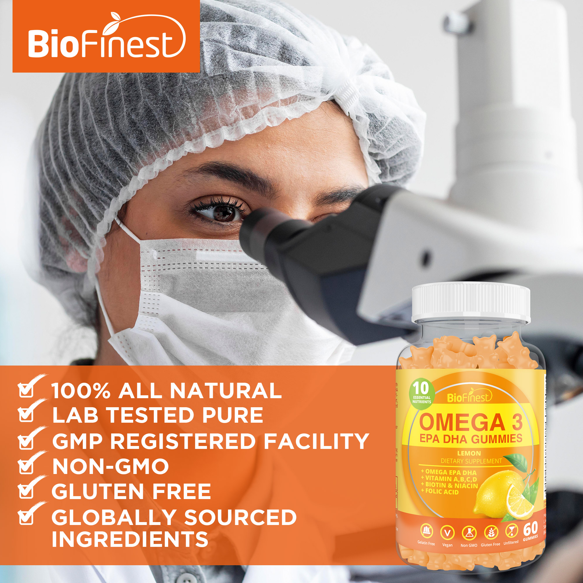 Biofinest Omega 3 EPA DHA Gummy Supplement - Biotin Folic Acid Vitamin ...