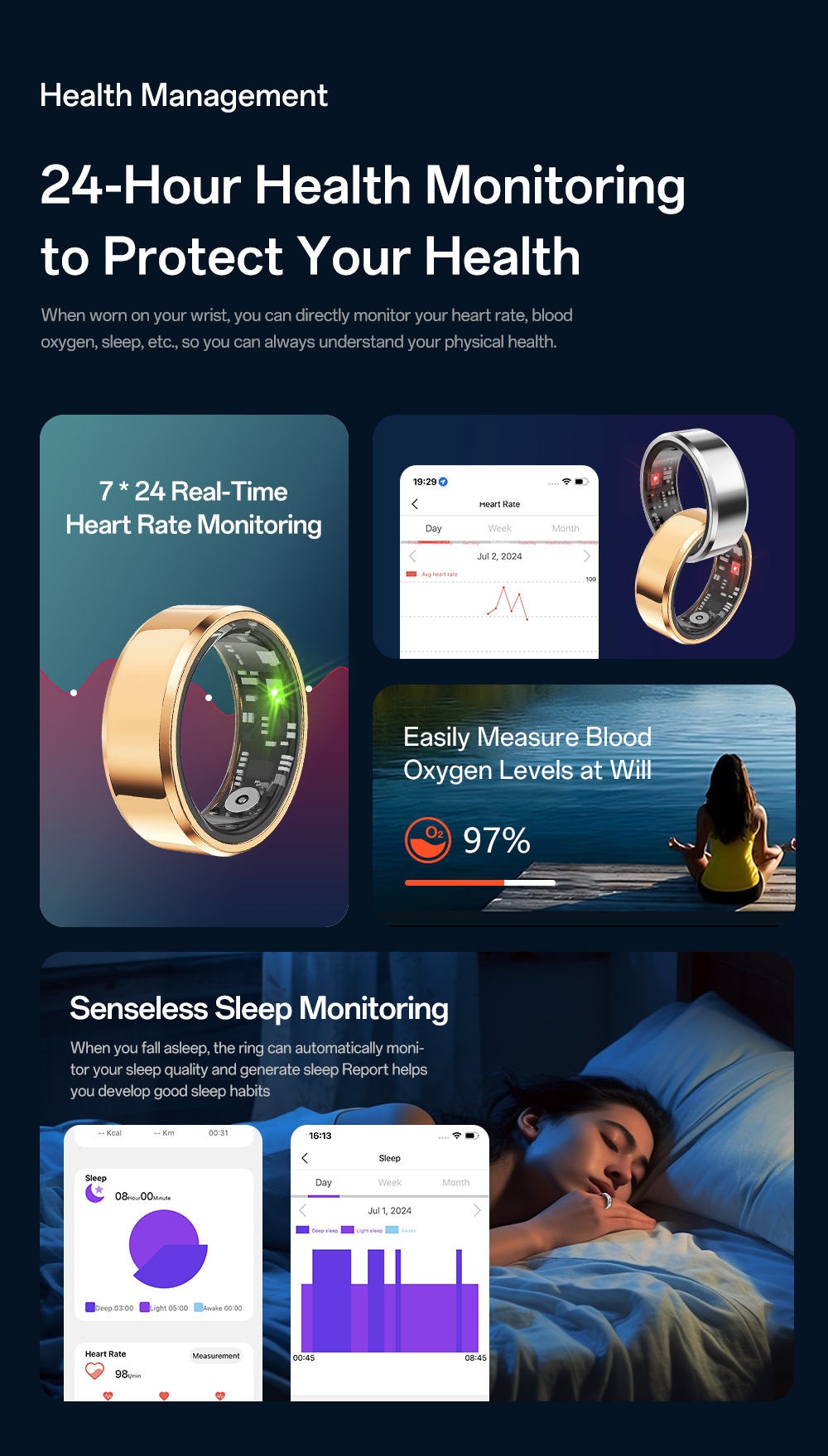 Aolon Gen3 Smart Ring Multifunctional Waterproof Fitness Heart Rate ...