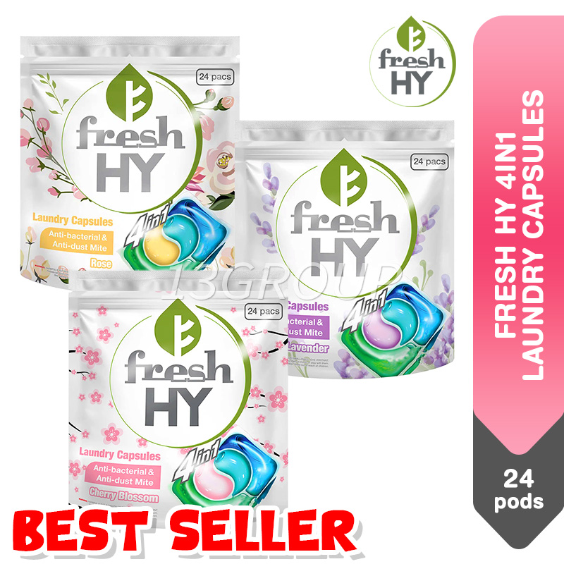 Fresh HY 4in1 Laundry Capsules Cherry Blossom Lavender Rose, 24 Pods ...