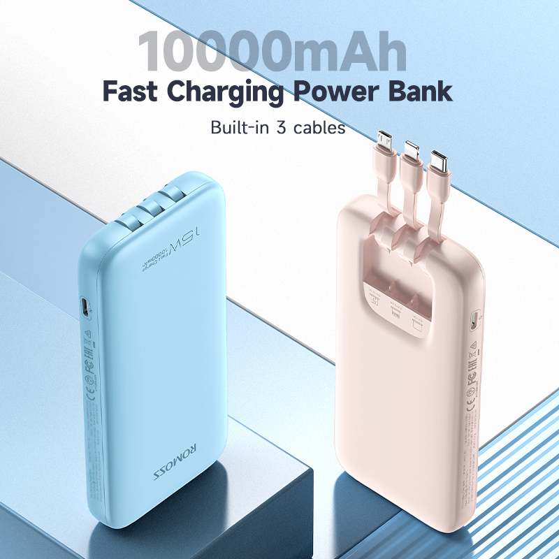 ROMOSS PHC10 10000mAh Power Bank Built in Lightning / Type-C / Micro ...