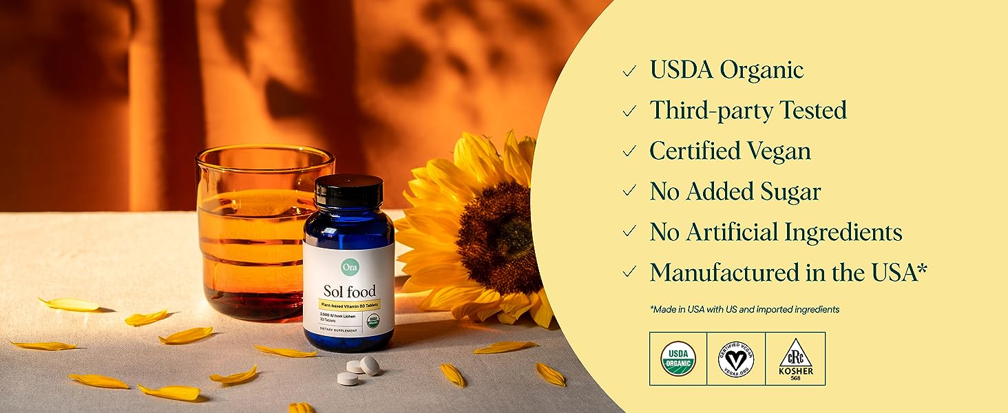 Ora Organic Sol Food Plant-based Vitamin D 30 tablets- Organic Vit D3 ...