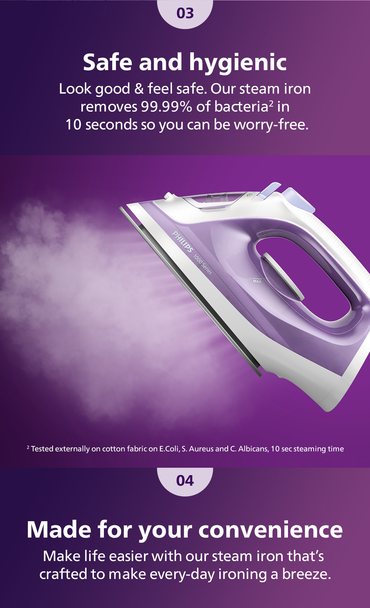 PHILIPS 1000 Series Steam Iron - DST1040/30, 2000W, Non-stick soleplate ...