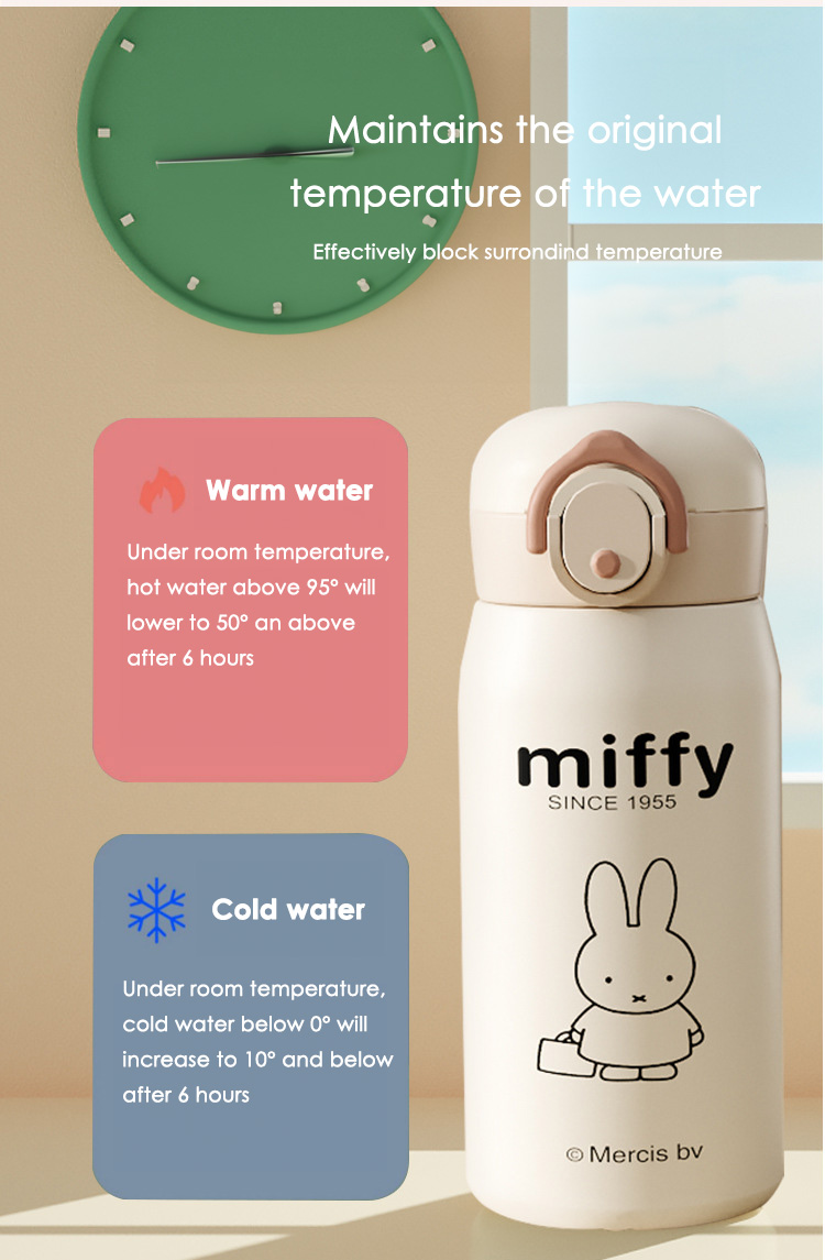 [SG Stock] Cute and Funny Miffy Thermos Cute Stainless Water Bottle with lid Tea Strainer Tea ...
