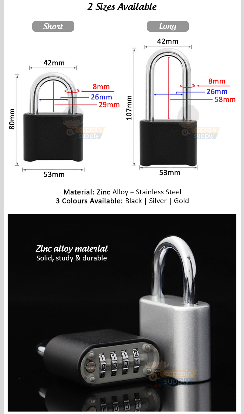 Premium Quality 4 Digit Passcode Number Combination Padlock Lock ...