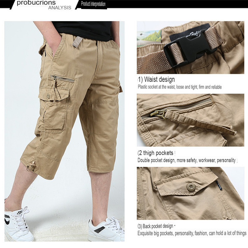 Stella Fashion Cargo Pants Men Straight Cut 3/4 Bermuda Men 100% Cotton Soft Pants Multi Pocket ...