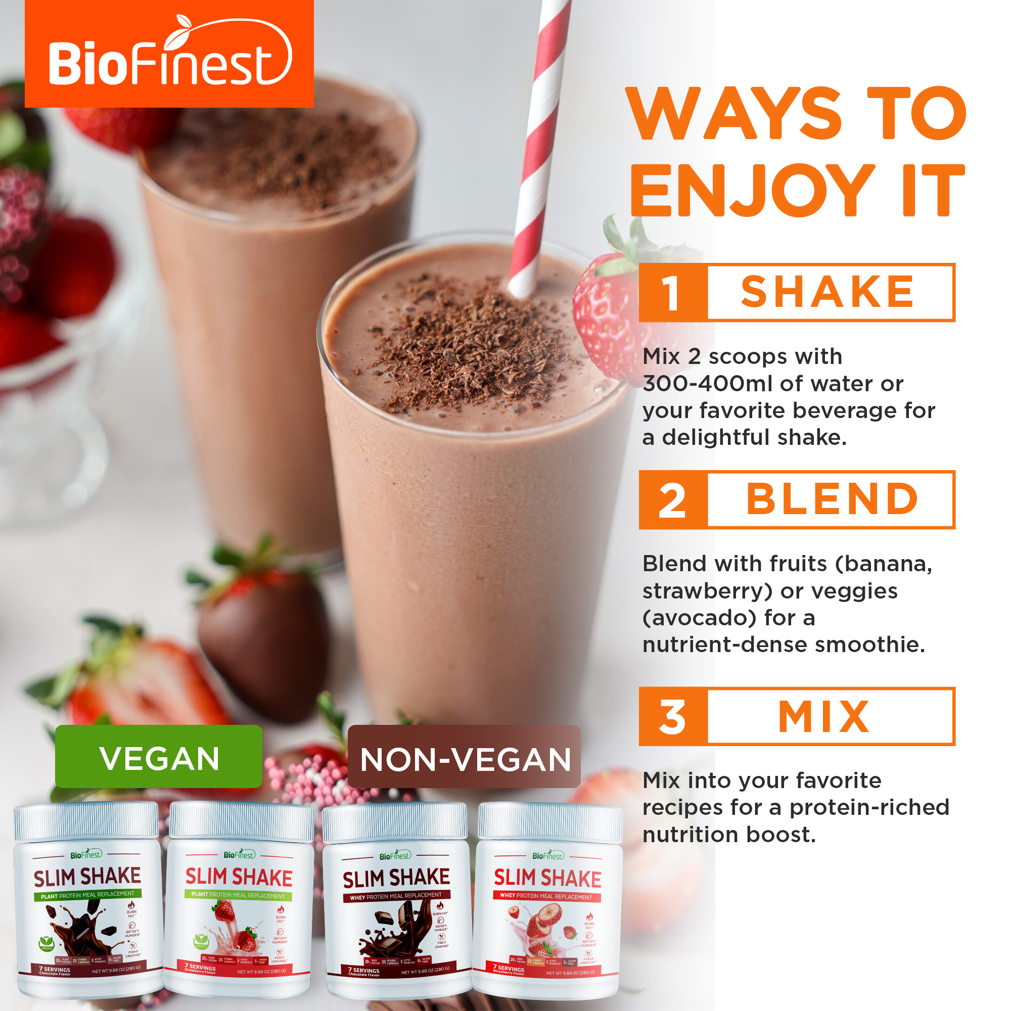 Biofinest Slim Shake Whey Plant Protein Meal Replacement Powder ...