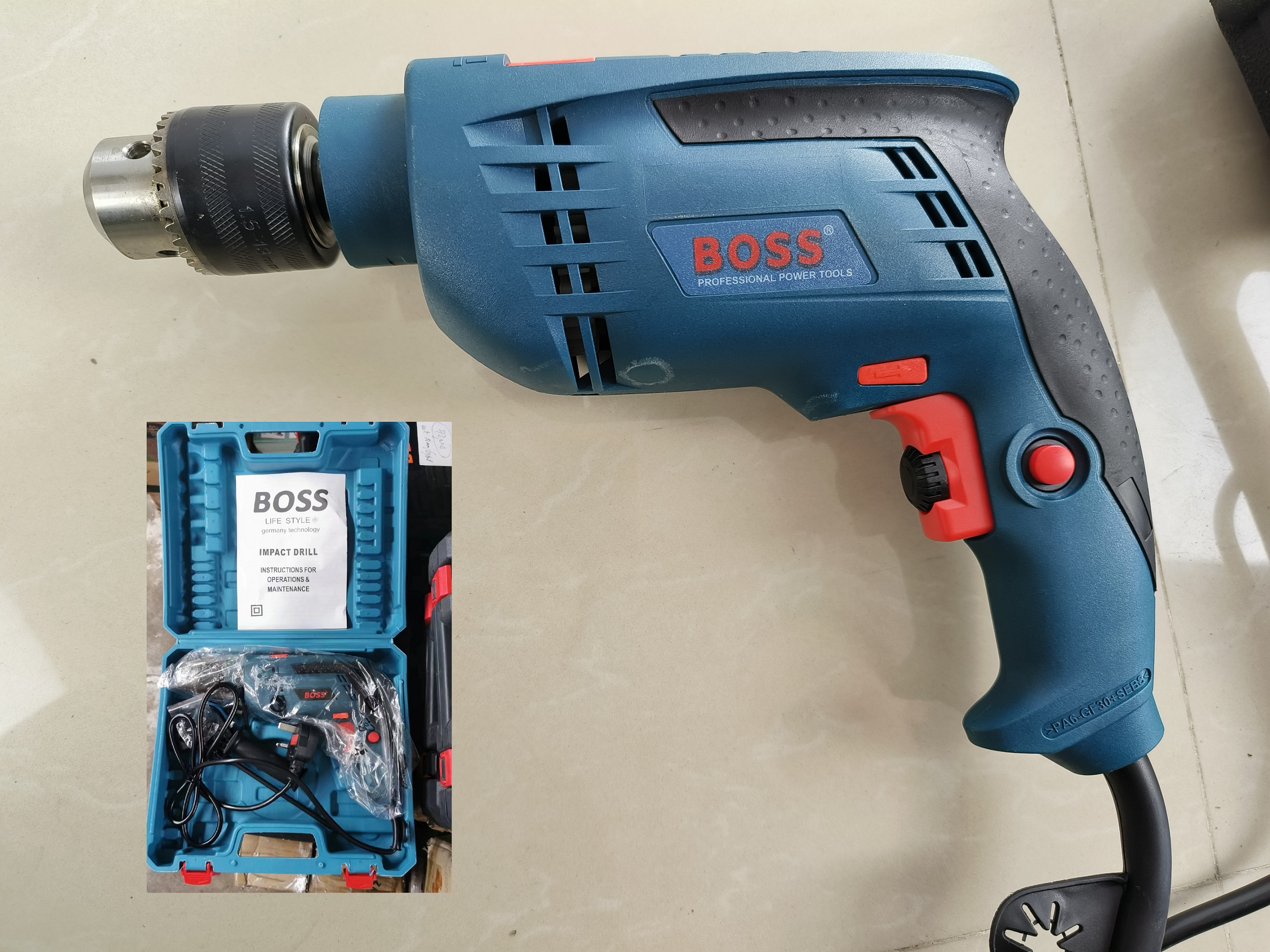 BOSS Impact Drill 650W Steel/Concrete/Wood/Tile Hand Home/Industrial ...