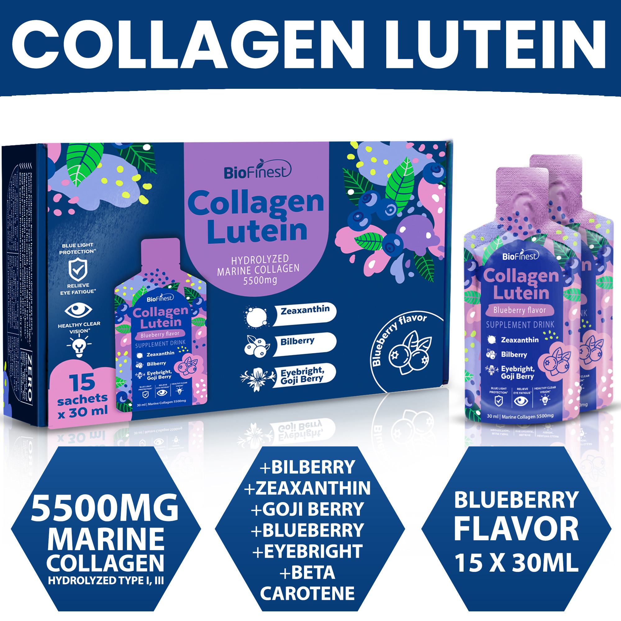 Biofinest Marine Collagen Peptides Lutein Drink 5500mg Zeaxanthin ...