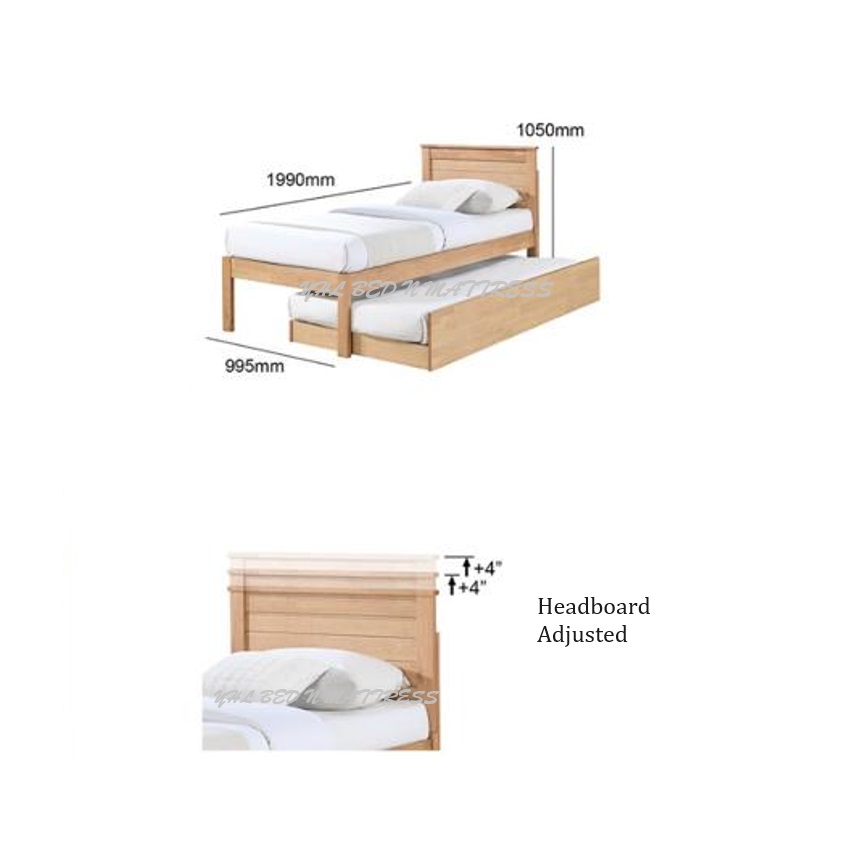 YHL Fans Single Wooden Bedframe With Adjustable Headboard Trundle ...