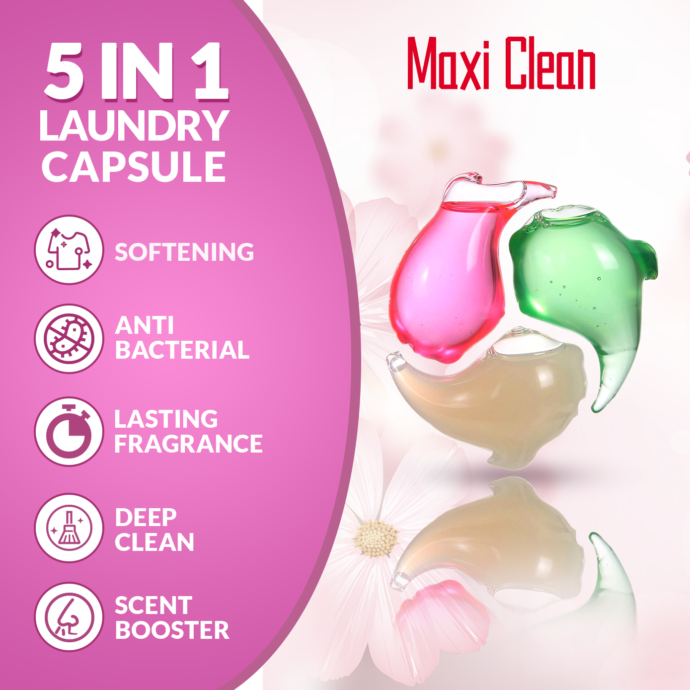 [Maxi Clean] READY STOCK 30 pods - 5 in 1 Laundry Capsule / 5 Types Available | Shopee Singapore