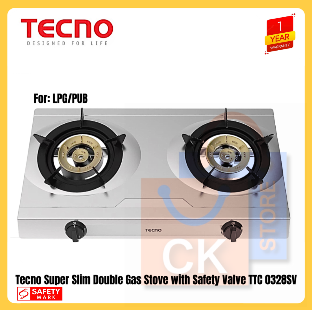 Tecno Super Slim Tabletop Double Burner Gas Cooker | Stove TTC 0328SV ...