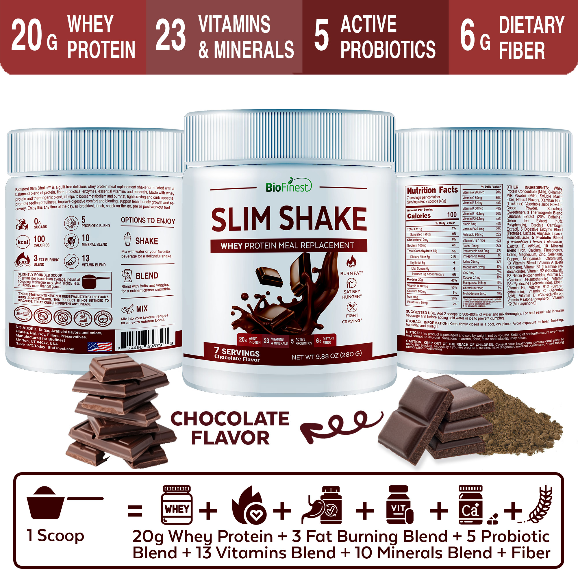 Biofinest Slim Shake Whey Plant Protein Meal Replacement Powder ...