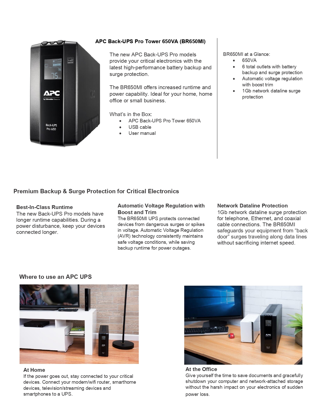 APC Back UPS Pro BR 650VA, 6 Outlets, AVR, LCD Interface BR650MI ...