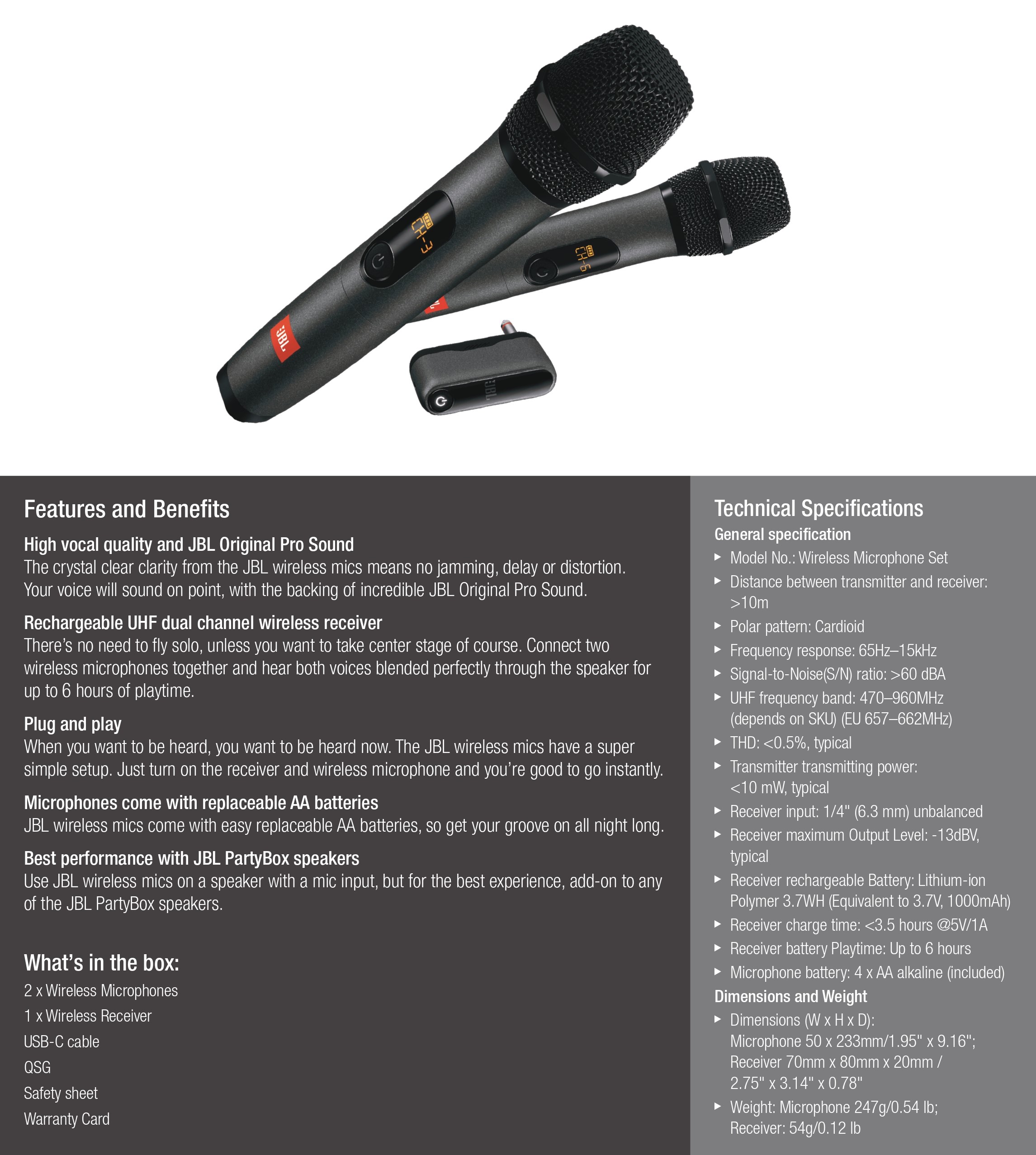 JBL Wireless Microphone Set with High vocal quality and Rechargeable ...