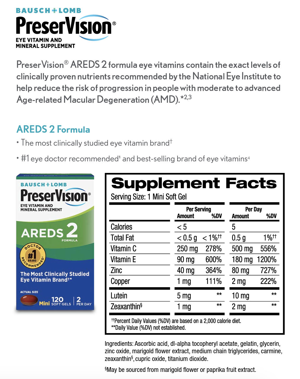 💯Bausch + Lomb PreserVision AREDS 2 Formula 120/210 Softgels Supplement *1-3 Days Delivery ...