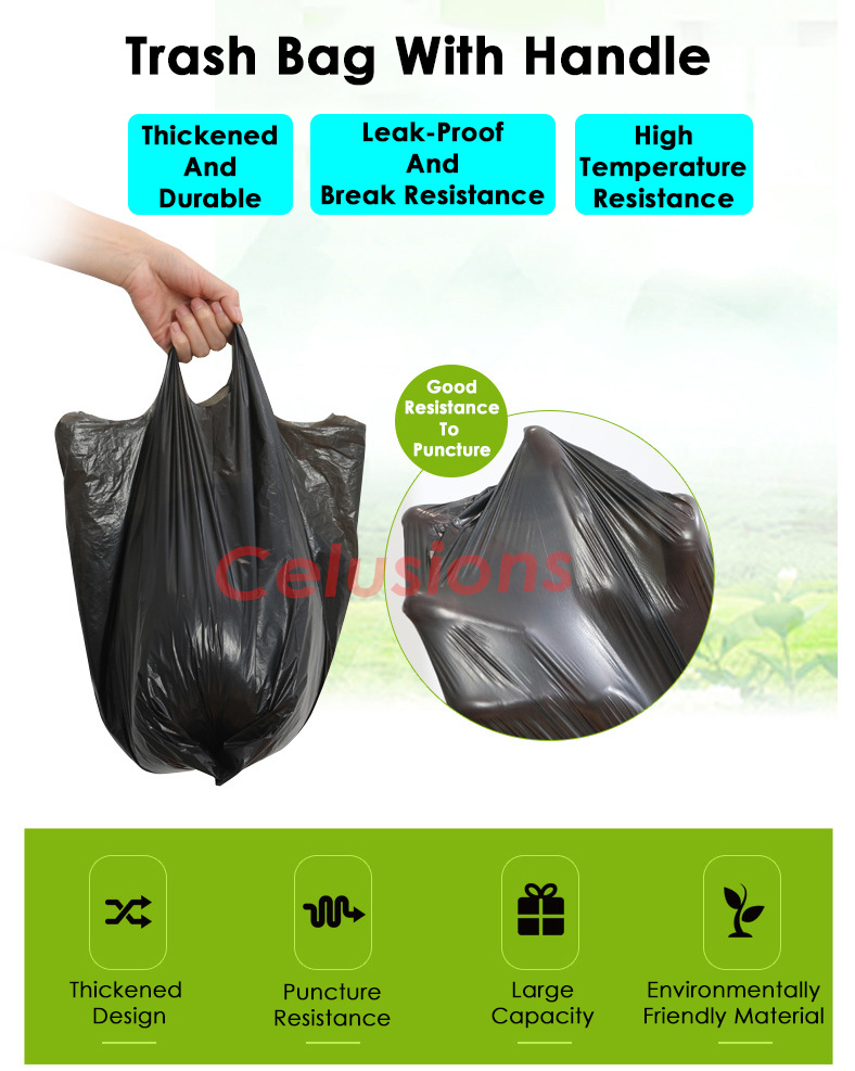 【SG Seller】100pcs ️Thicken Trash Bag With Handle ️Black Plastic Bags ...