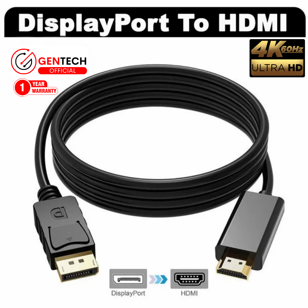 (SG) GenTech DisplayPort 1.4 to HDMI 2.1 Cable | 4K120Hz UHD HD ...