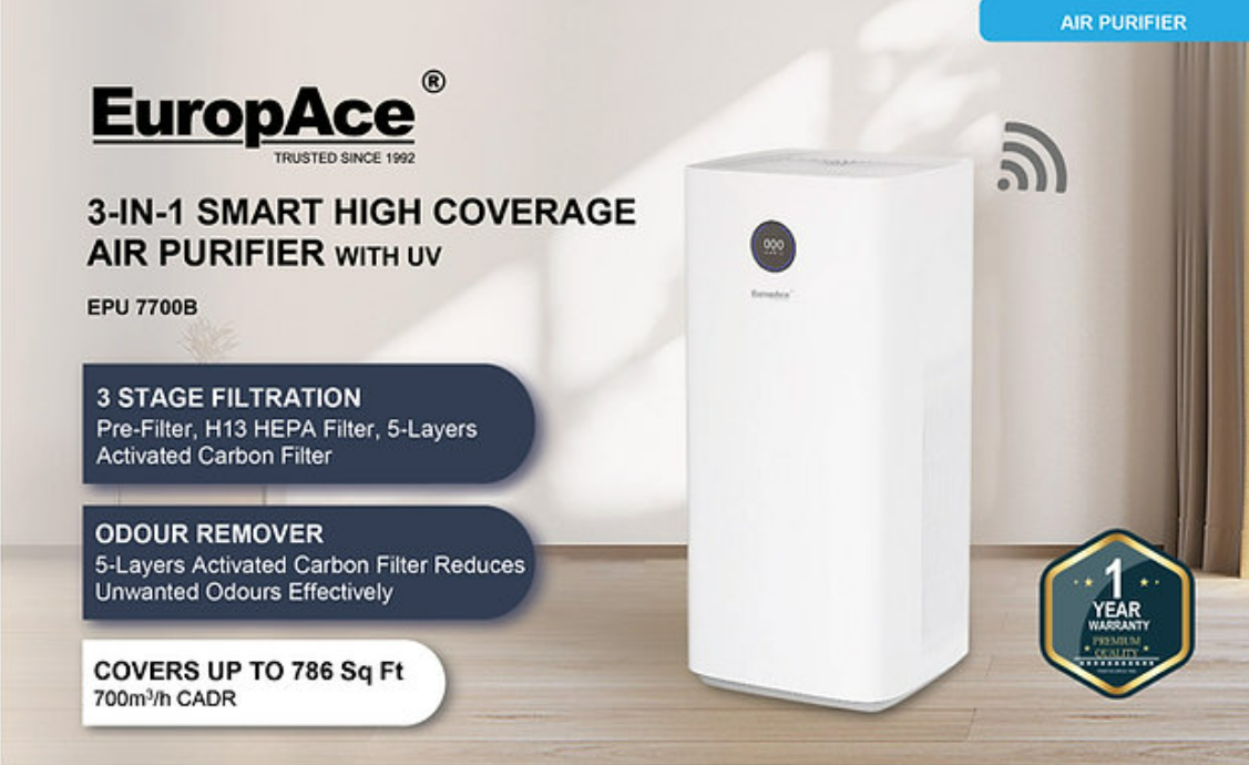 EUROPACE EPU 7700B HAZEPRO 3-IN-1 SMART AIR PURIFIER WITH UV - 1 YEAR ...