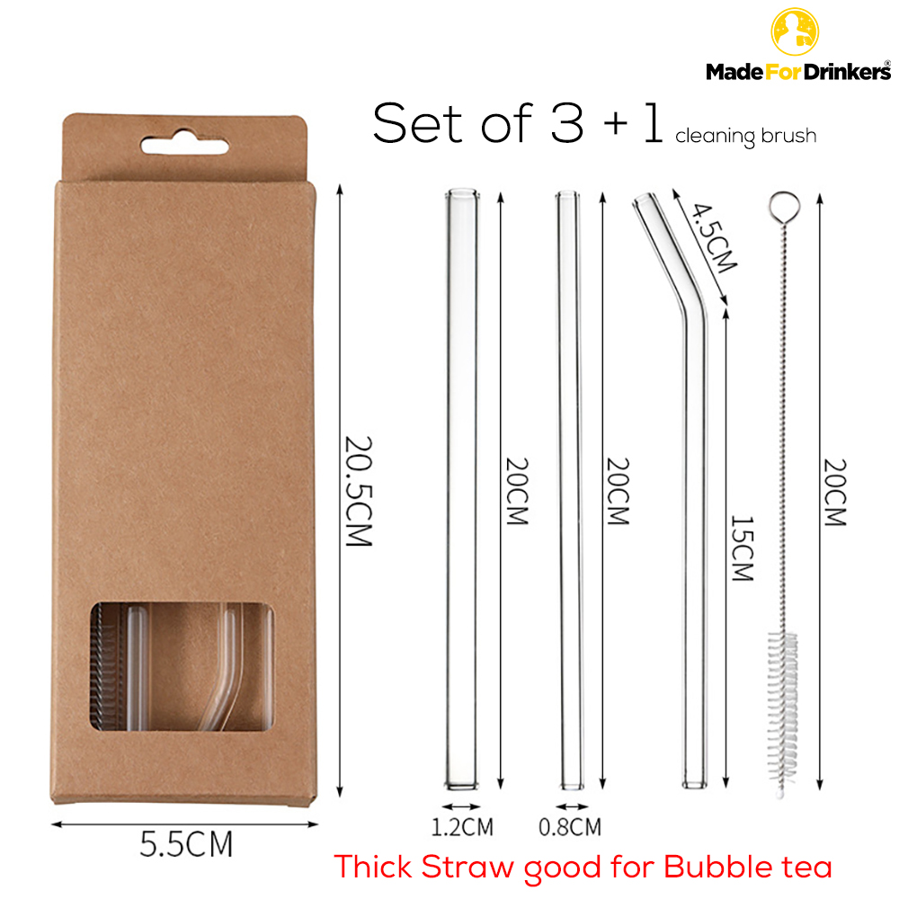 Borosilicate Glass Straw Set - 20cm X 8mm Reusable Straws + Cleaning ...