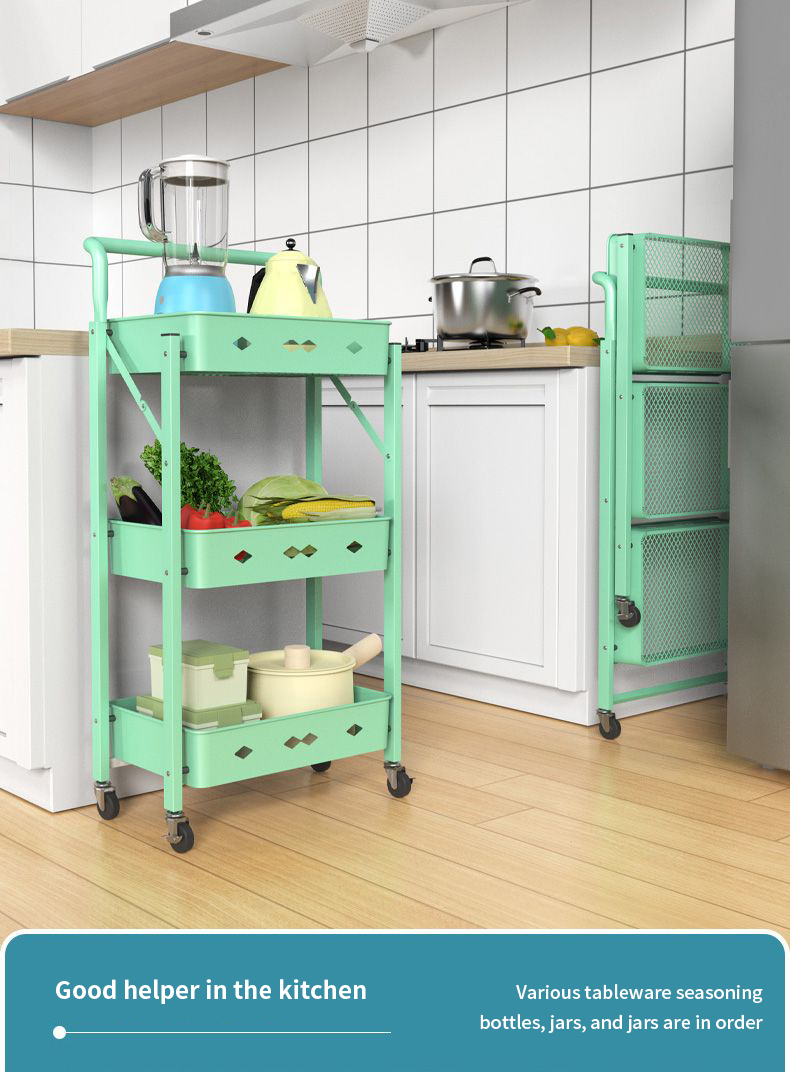 (HOME+) 3 Tier Kitchen Trolley Storage with Handle Folding Kitchen ...