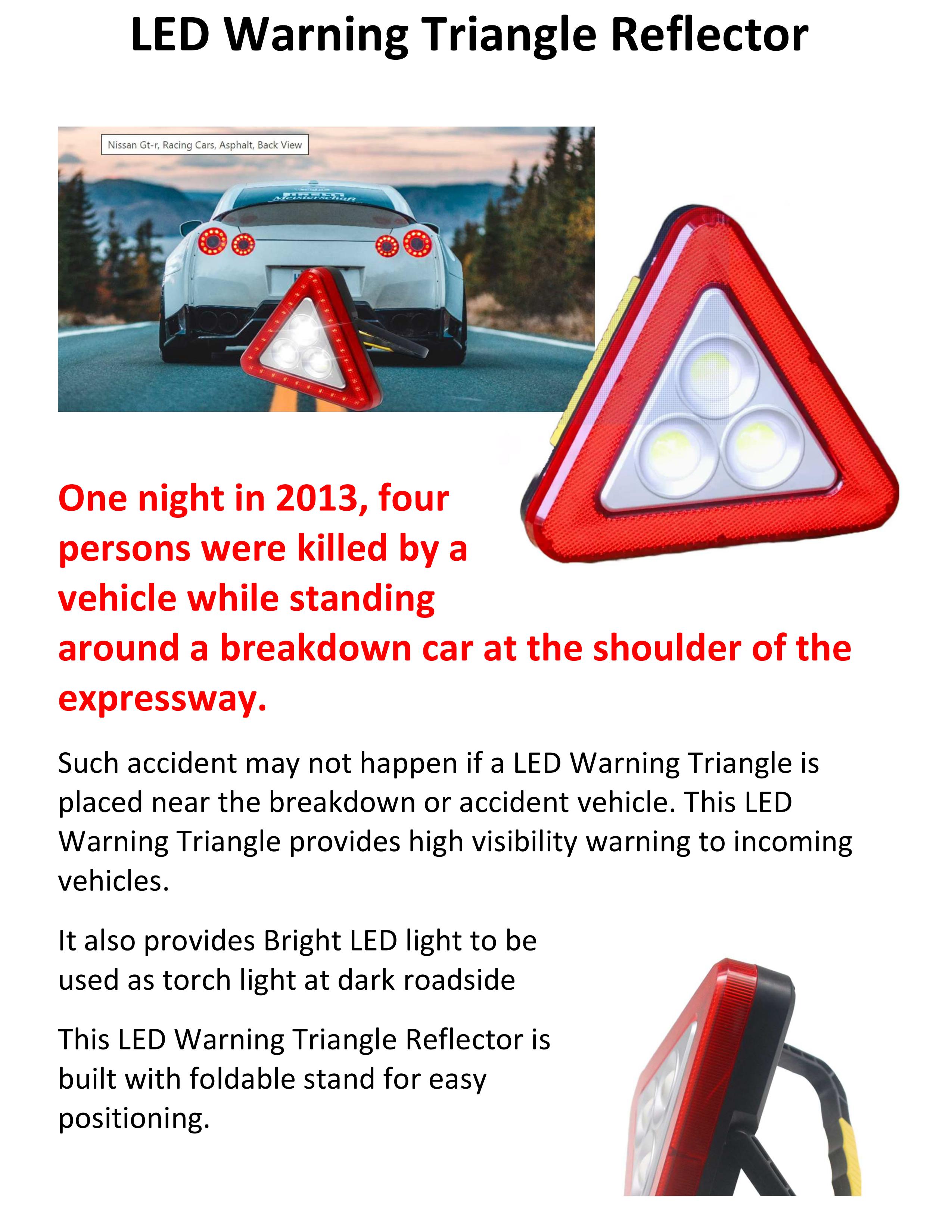 Automotive emergency WARNING TRIANGLE with Bright flashing LED light ...