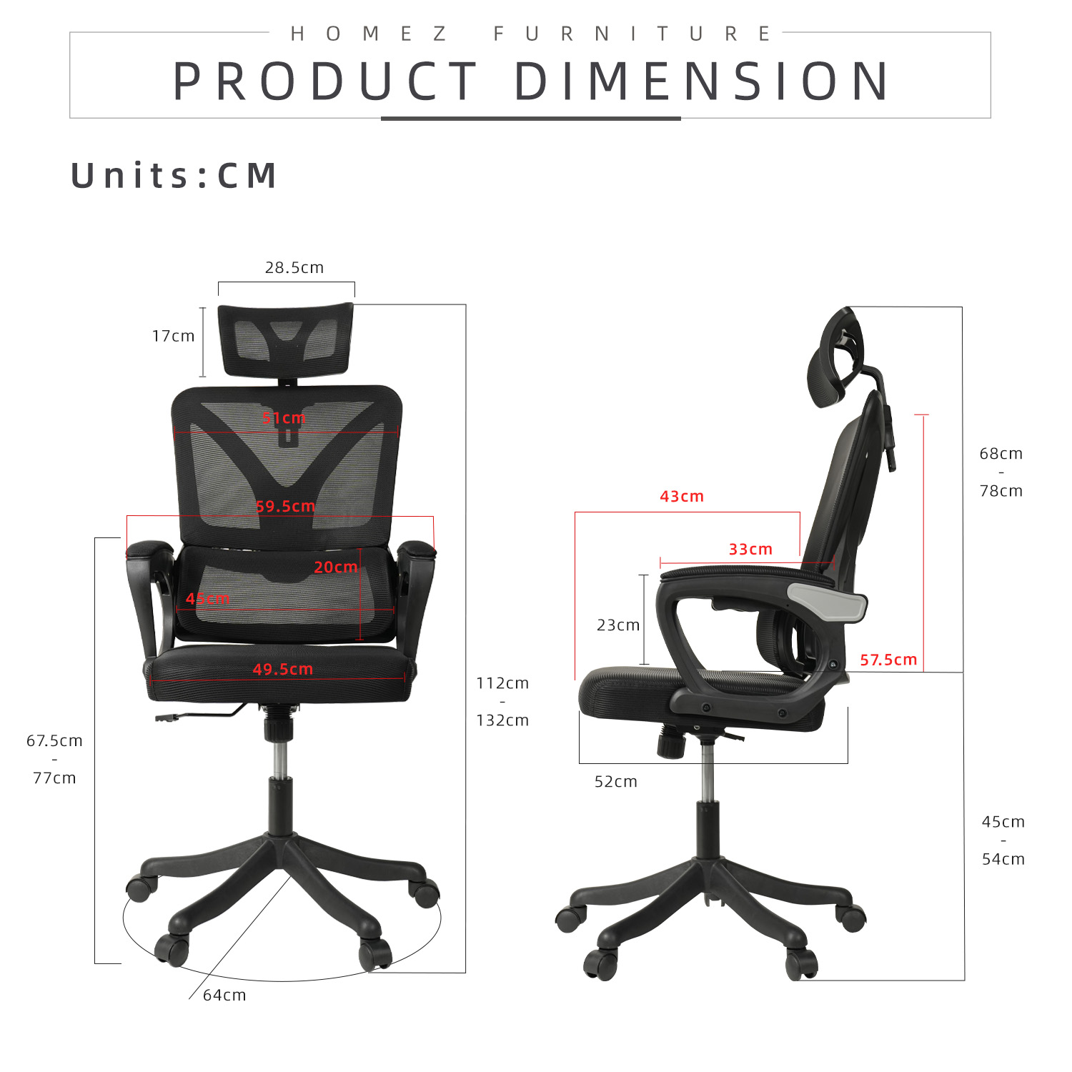 (Self-assembly) Homez Office Chair Ergonomic Chair Executive Mesh High ...