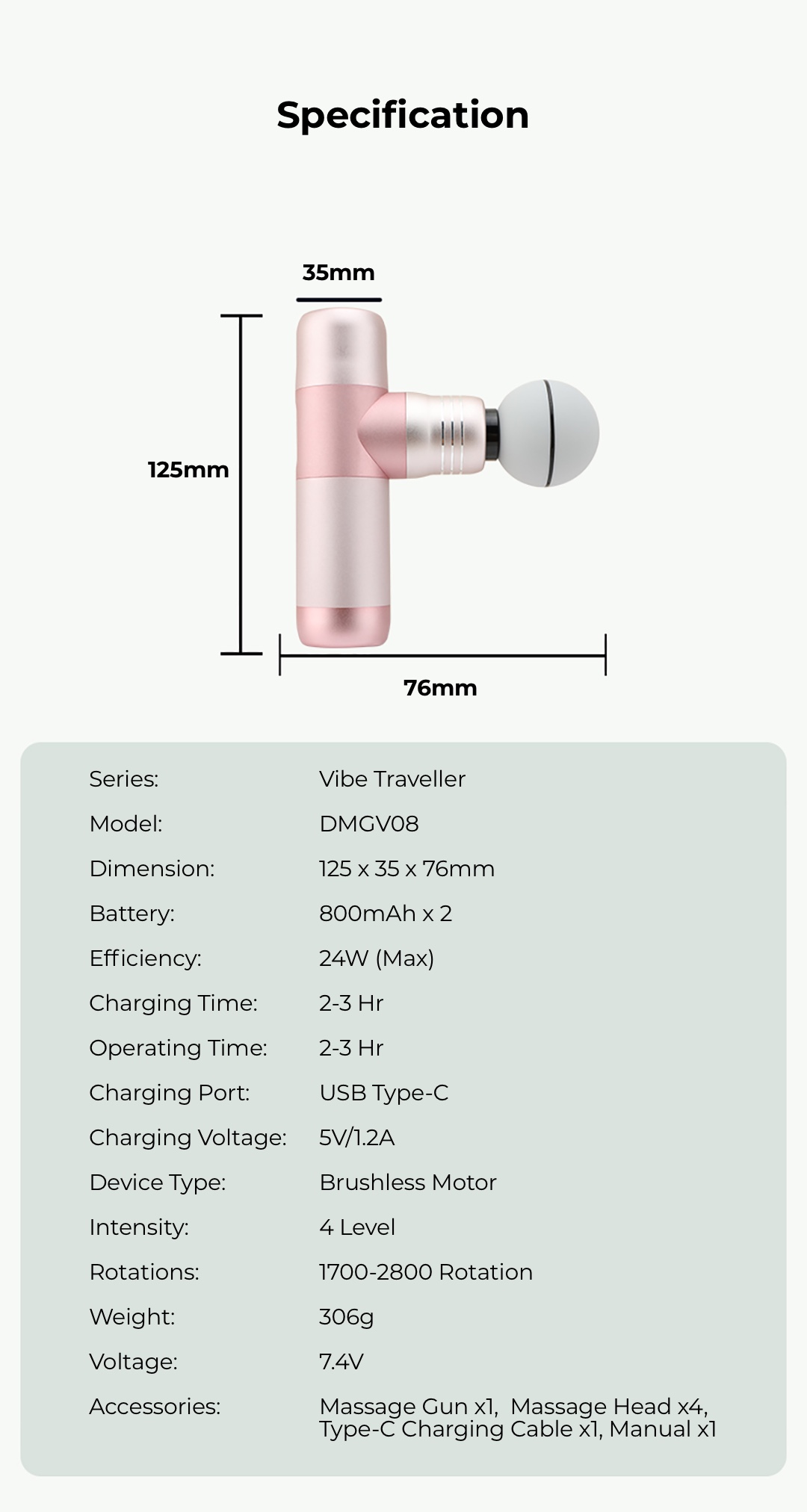 Dontz Vibe Traveller Mini Massage Gun Portable Size, 4 Levels, 6mm Deep ...