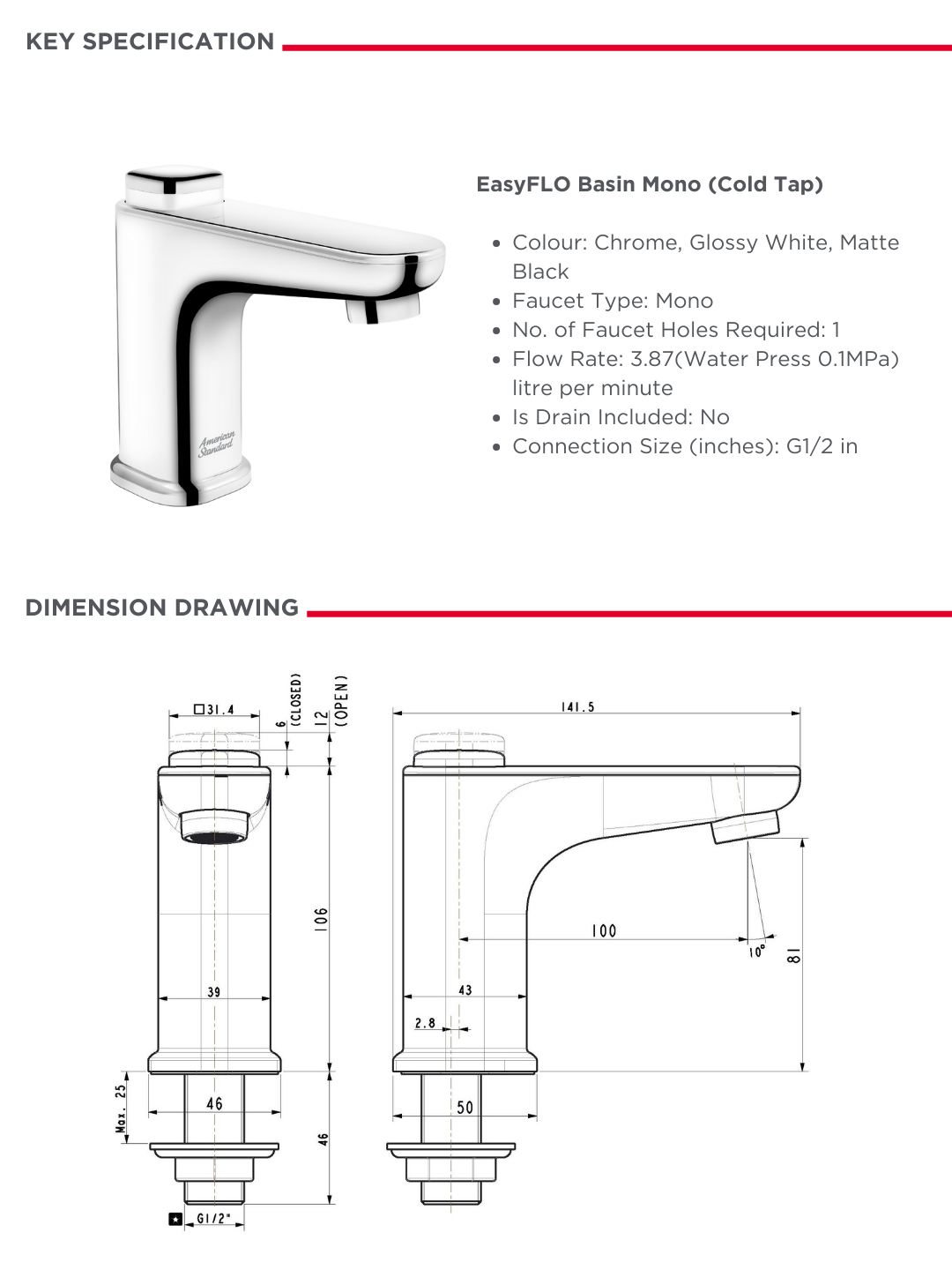 American Standard EasyFLO Cold Tap (Basin Mono) | Shopee Singapore