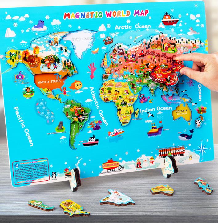 【MQLITTLESHOP】Wooden Magnetic World Map Learning Tool Education World ...