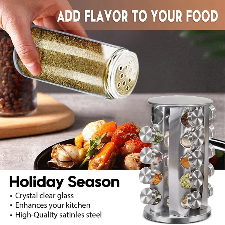 Household Kitchen Rotating Seasoning Rack Stainless Iron Spice Box ...