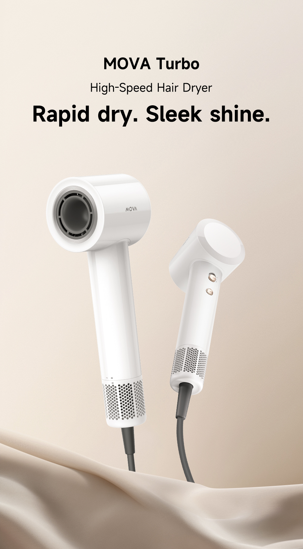 MOVA Turbo Hair Dryer | 40s Fast Drying | 200M Negative Ions Smoother Hair | Constant Temp ...