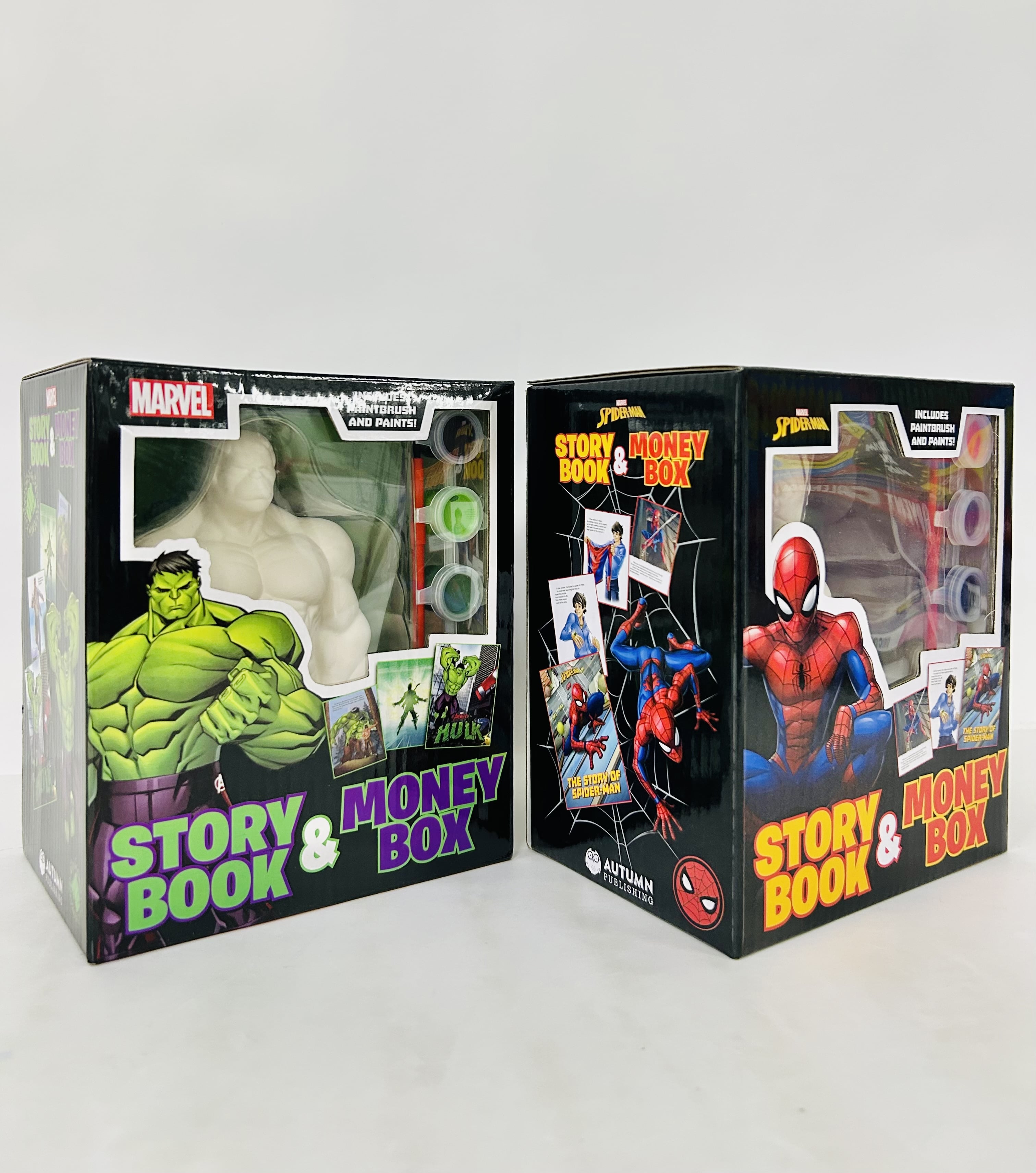 Marvel Spiderman Hulk Paint Your Own Money Box For Kids With Story Book ...