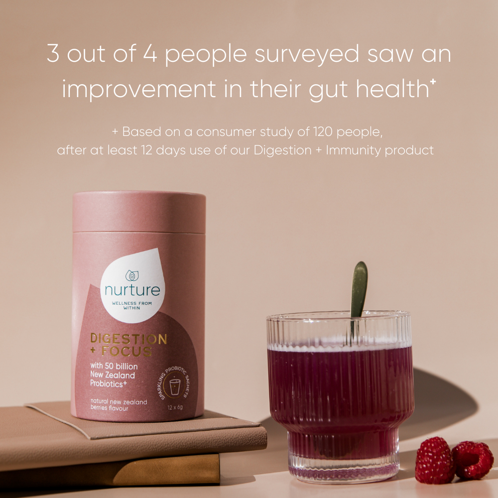 Nurture Digestion + Focus Probiotic - Natural New Zealand Berries - 12 ...