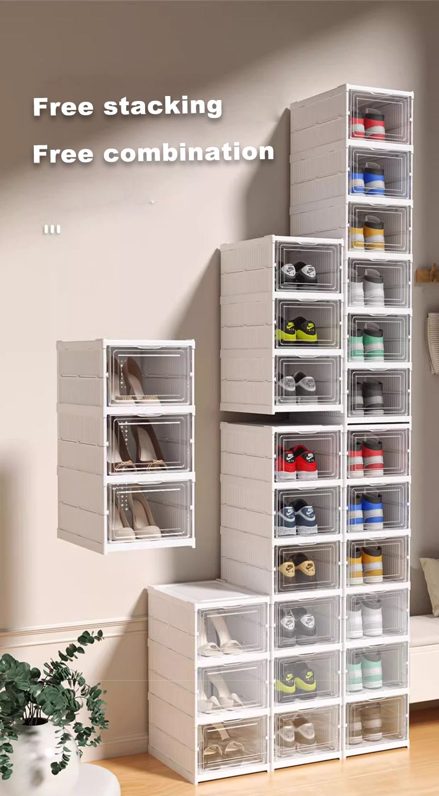LILI 3-10 Layers Foldable Shoe Box Transparent Shoe Cabinet Stackable ...