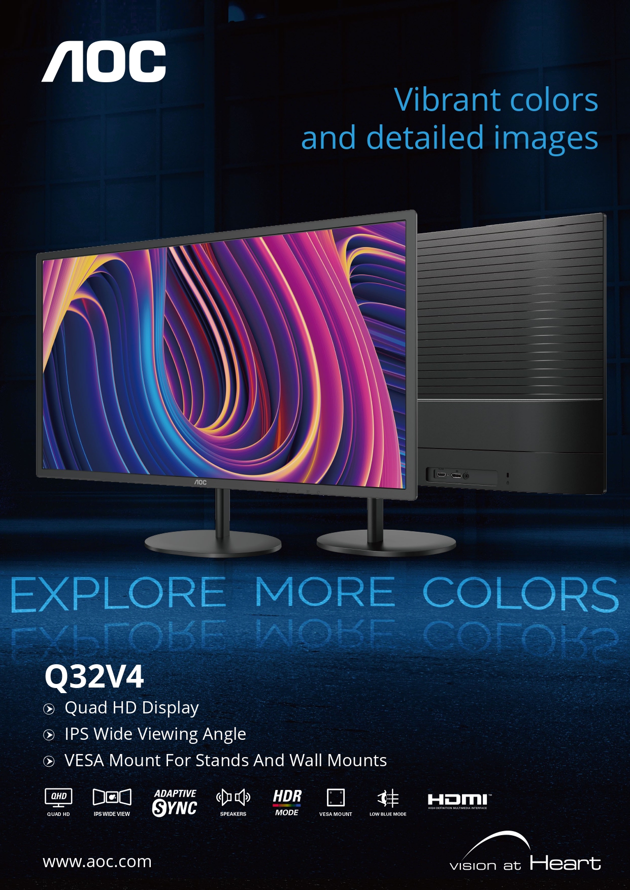 AOC Q32V4 31.5" QHD Adaptive-Sync Ultra Narrow Border HDR IPS Monitor ...