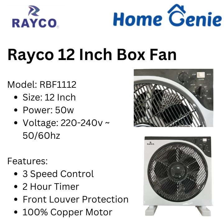 Rayco 12 Inch Louver Inch Box Fan RBF1112 With Timer Portable Desk Fan ...
