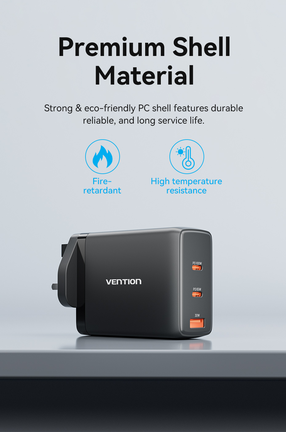 VENTION 100W GaN Charger USB C Multiport Charger 3-Ports USB Charging ...