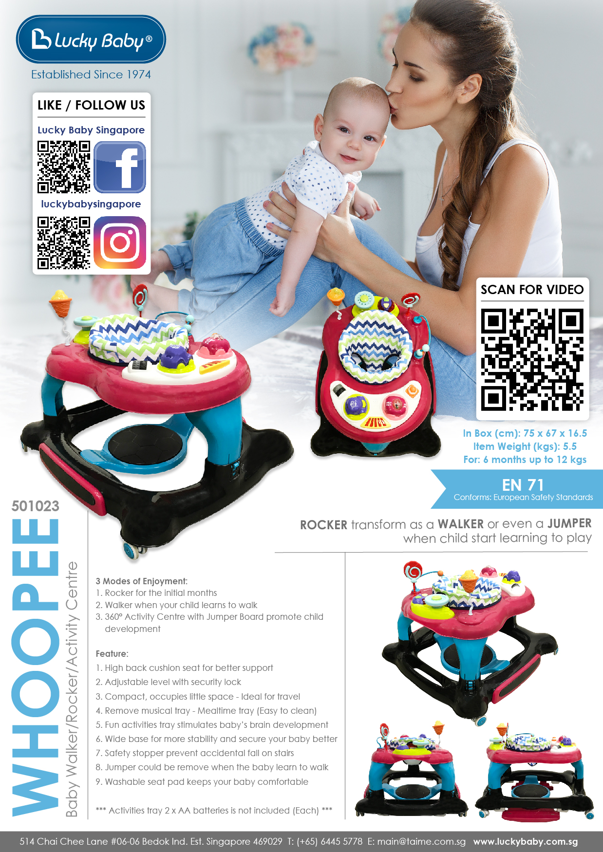 [FREE GIFT] Lucky Baby Whoopee 3 In 1 Baby Walker/Rocker/Activity ...