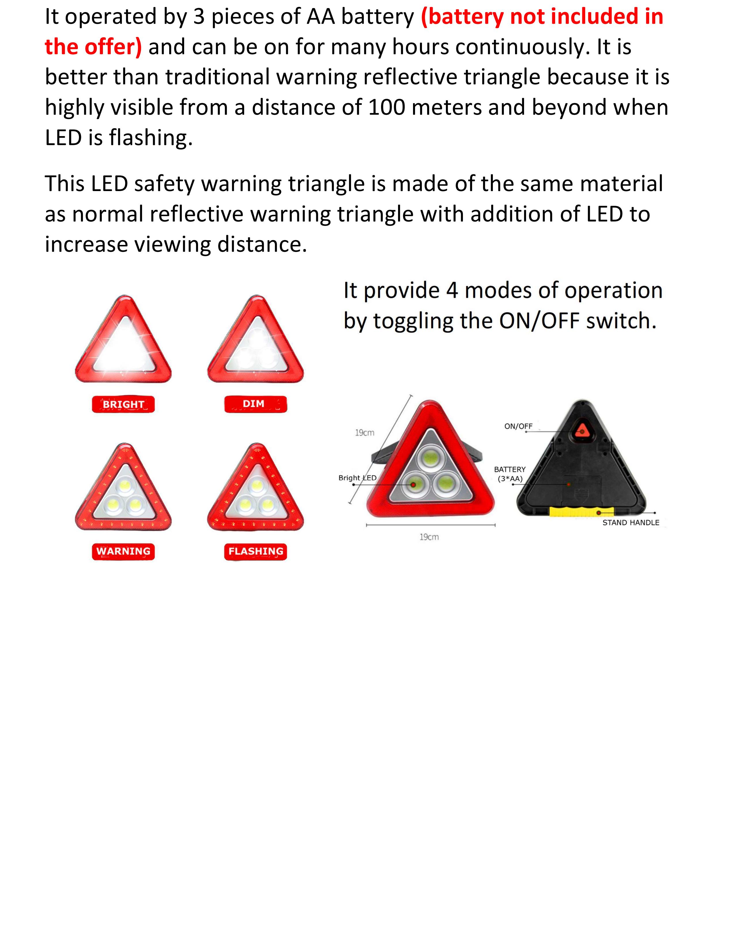 Automotive emergency WARNING TRIANGLE with Bright flashing LED light ...