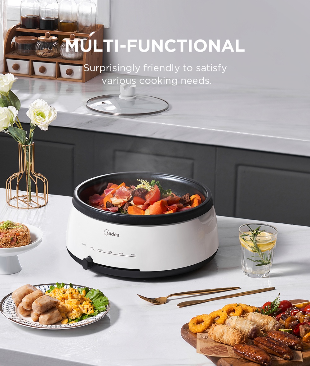 Midea 3.5L Non Sticky Coating Electric Hot Pot Multi Cooker, MEC-1040W ...