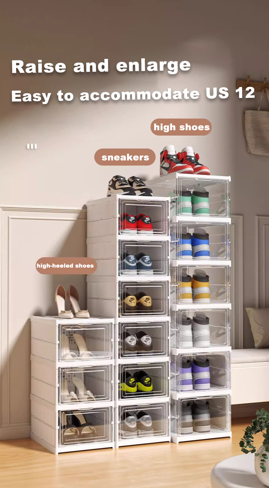 LILI 3-10 Layers Foldable Shoe Box Transparent Shoe Cabinet Stackable ...