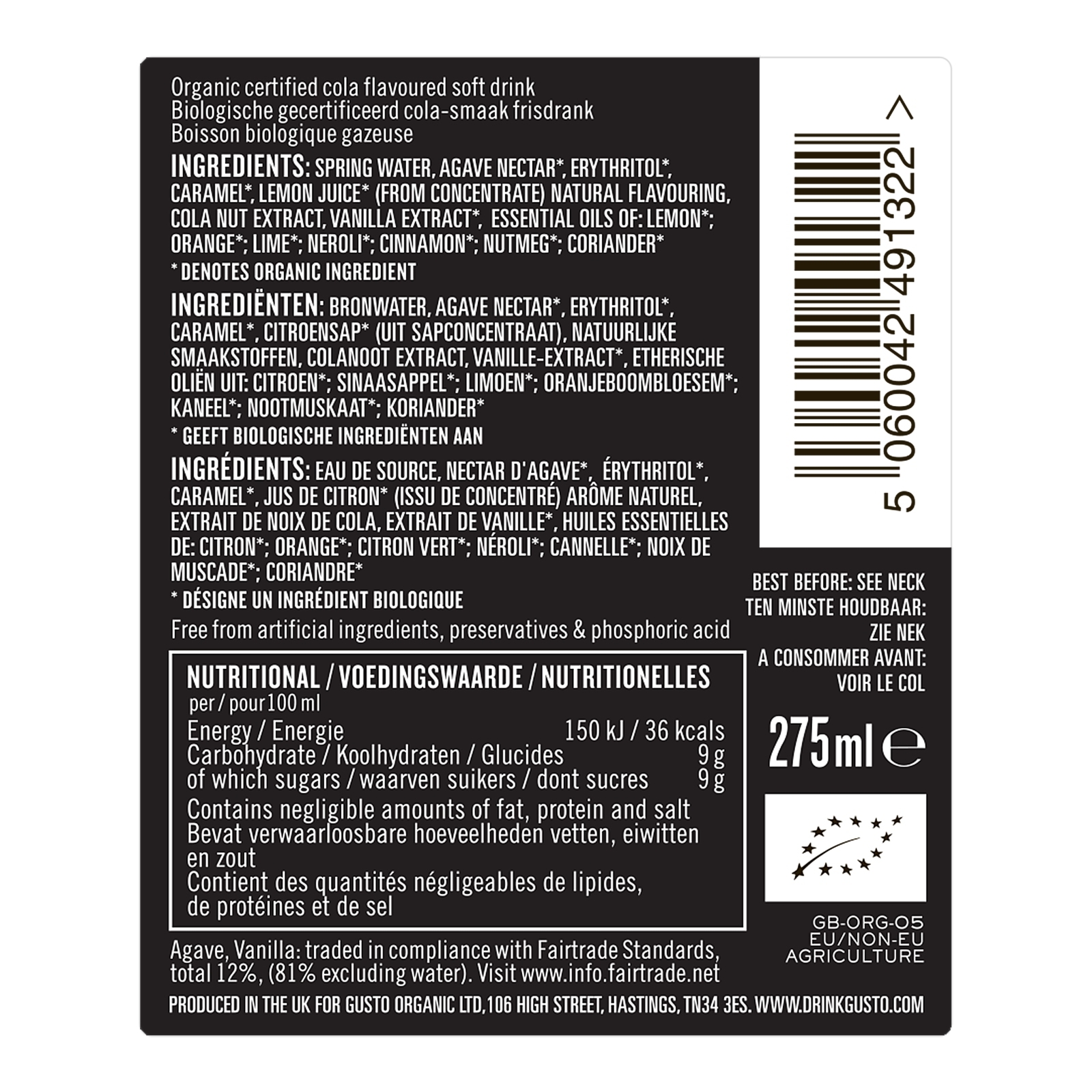 GUSTO ORGANIC Real Cola Organic Beverages 6 Bottles Pack | Shopee Singapore