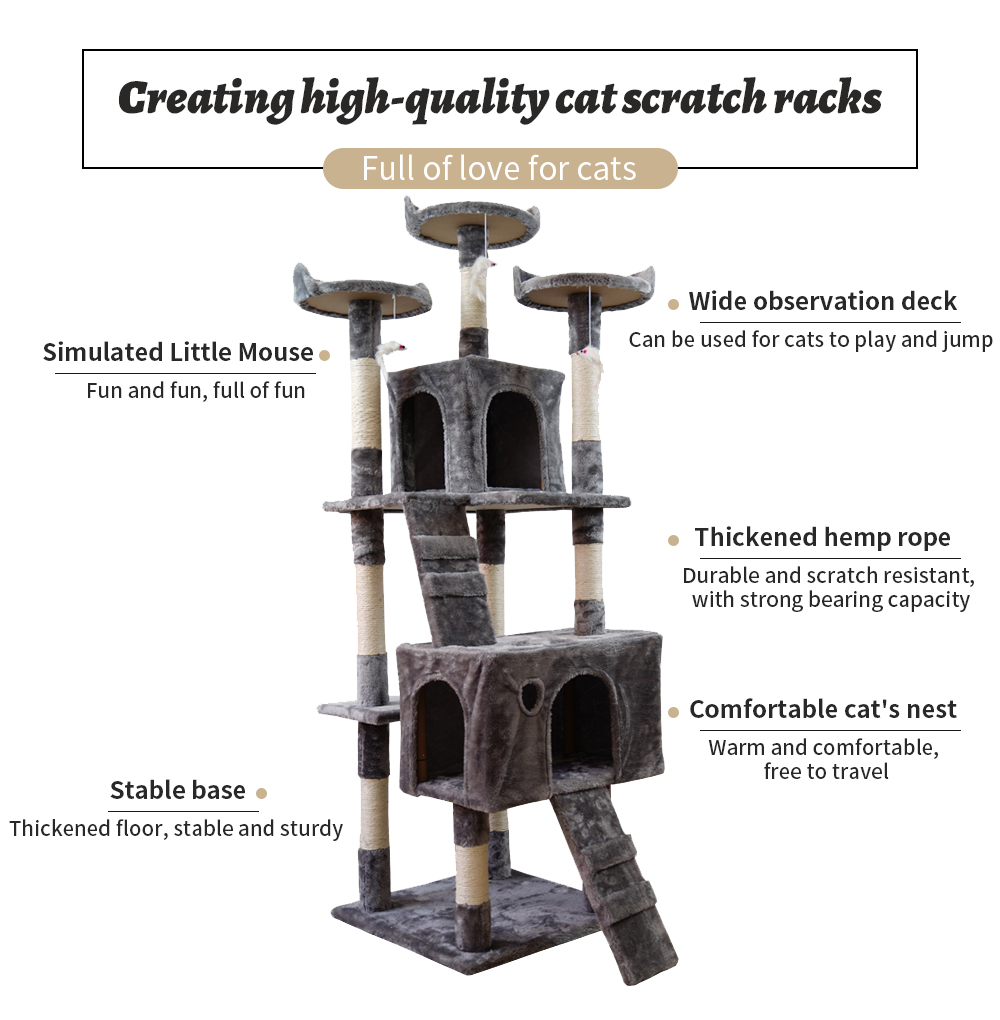 Cat Multi-Story Cat Tree for Large Cats with Sisal Covered Scratching ...