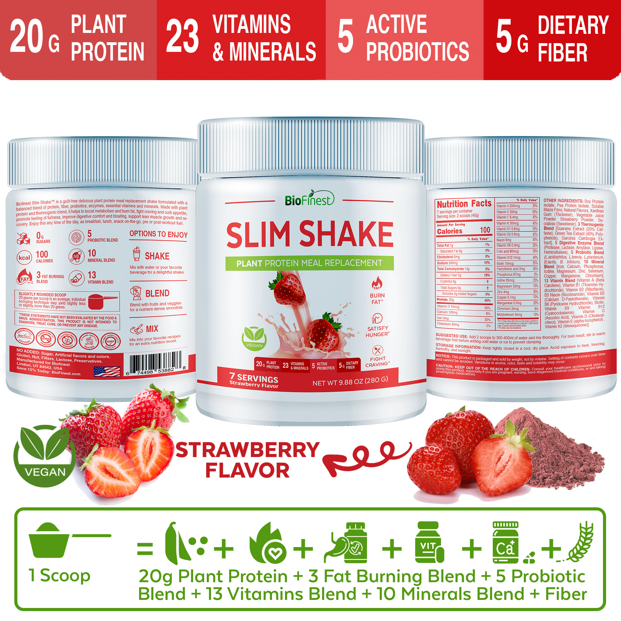 Biofinest Slim Shake Whey Plant Protein Meal Replacement Powder ...